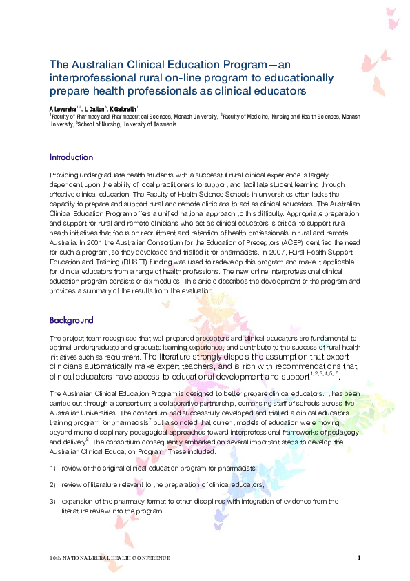 (PDF) The Australian Clinical Education Program—an interprofessional ...