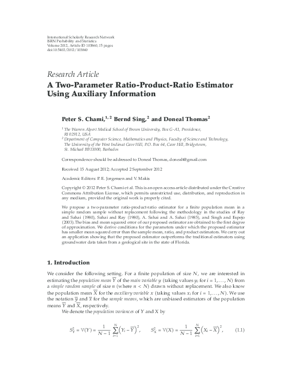 Pdf A Two Parameter Ratio Product Ratio Estimator Using Auxiliary