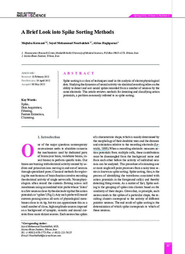 (PDF) A brief look into spike sorting methods