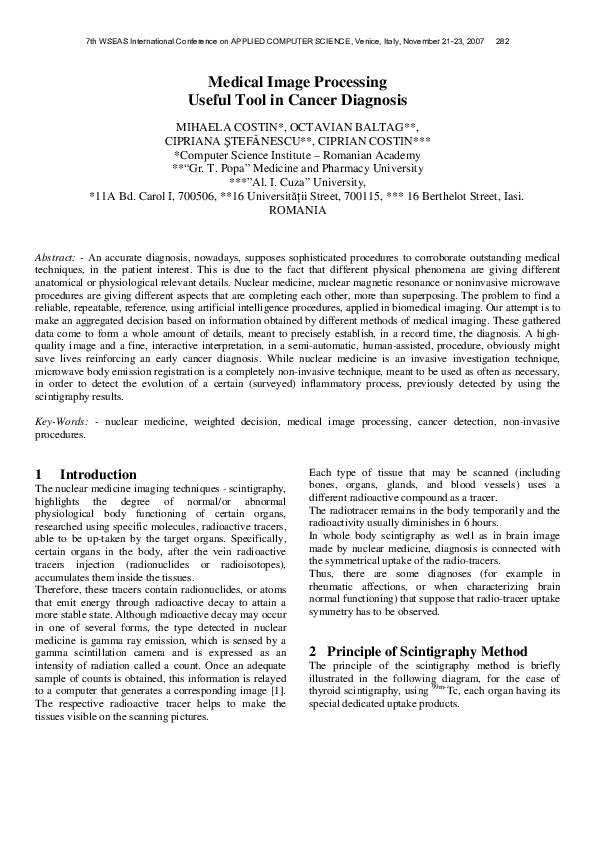 (PDF) Medical Image Processing Useful Tool in Cancer Diagnosis