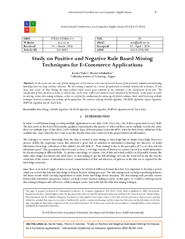 (PDF) Study on Positive and Negative Rule Based Mining Techniques for E-Commerce Applications