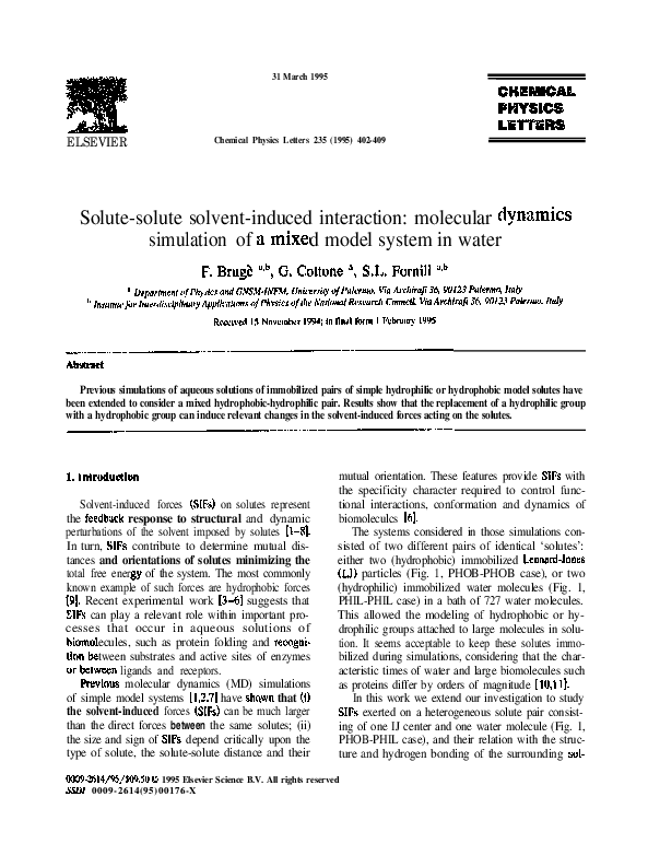 (PDF) Solute-solute solvent-induced interaction: molecular dynamics ...
