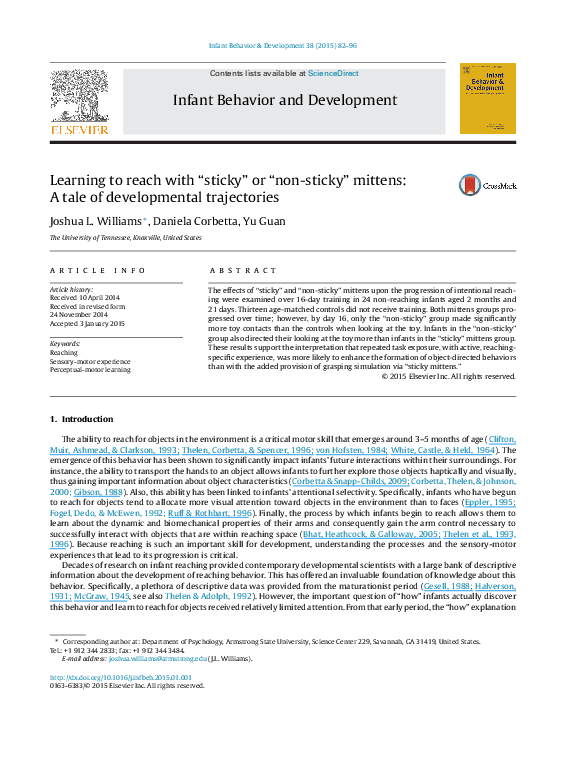(PDF) Learning to reach with “sticky” or “non-sticky” mittens: A tale ...