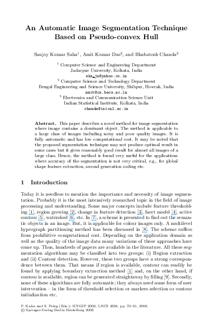 Pdf An Automatic Image Segmentation Technique Based On Pseudo Convex Hull