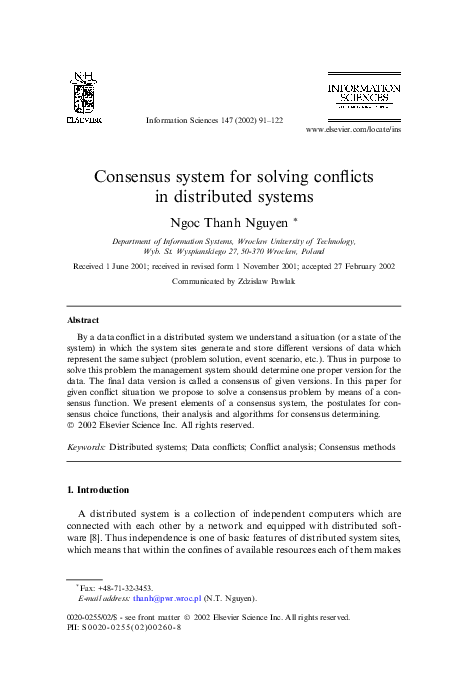 (PDF) Consensus system for solving conflicts in distributed systems