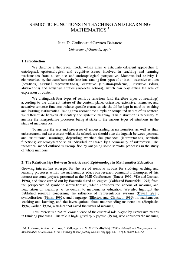 (PDF) Semiotic functions in teaching and learning mathematics