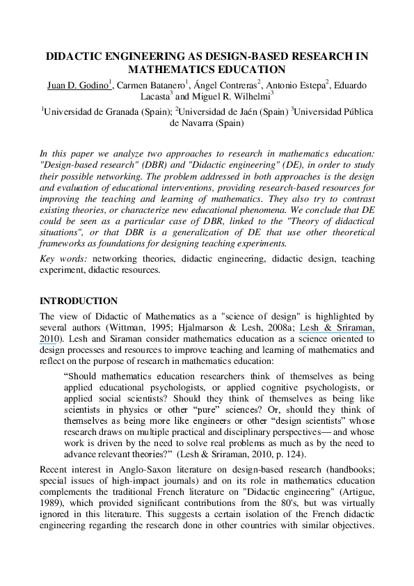 (PDF) Didactic engineering as design-based research in mathematics education
