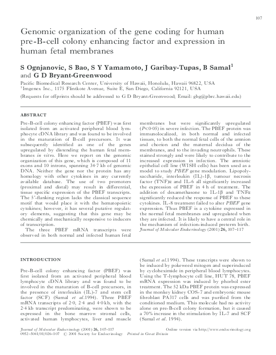 (PDF) Genomic organization of the gene coding for human pre-B-cell ...