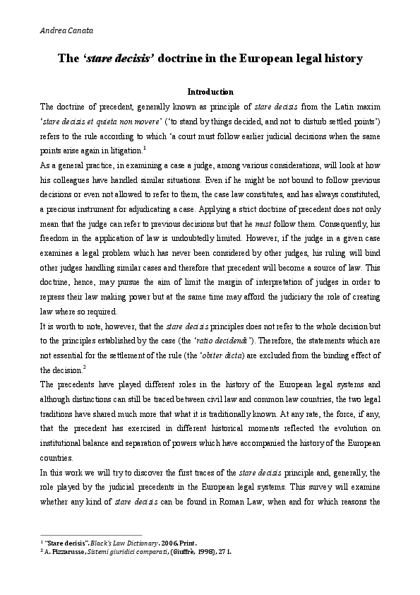 (PDF) The ‘stare decisis’ doctrine in the European legal history
