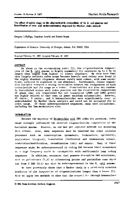 Pdf The Effect Of Codon Usage On The Oligonucleotide Composition Of 7478