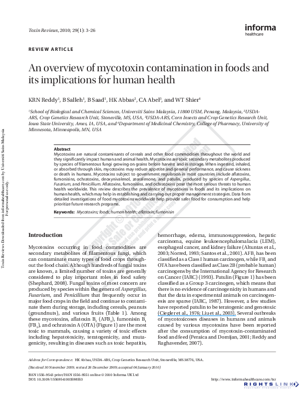 (PDF) An overview of mycotoxin contamination in foods and its ...