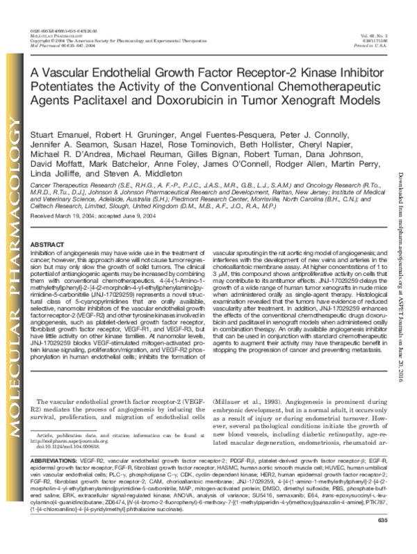 (PDF) A vascular endothelial growth factor receptor-2 kinase inhibitor ...