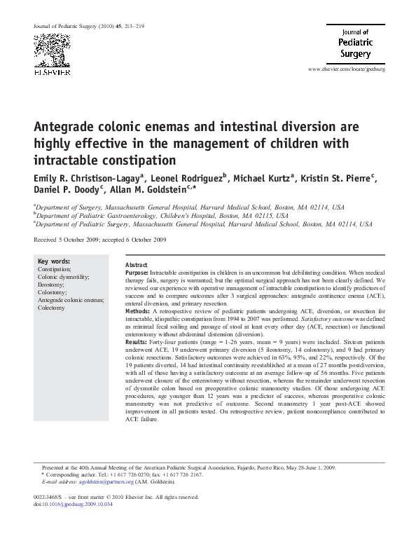 (PDF) Antegrade colonic enemas and intestinal diversion are highly ...