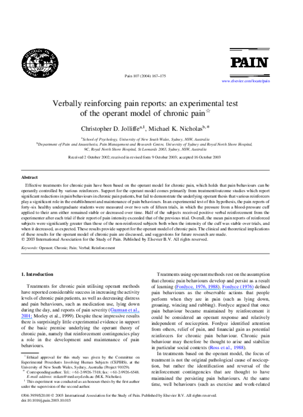(PDF) Verbally reinforcing pain reports: an experimental test of the ...
