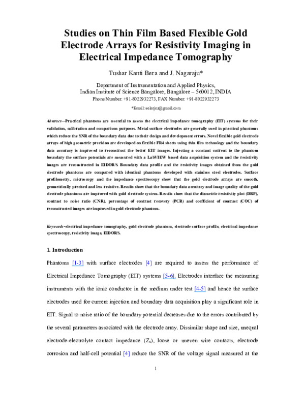 (PDF) Studies on thin film based flexible gold electrode arrays for ...