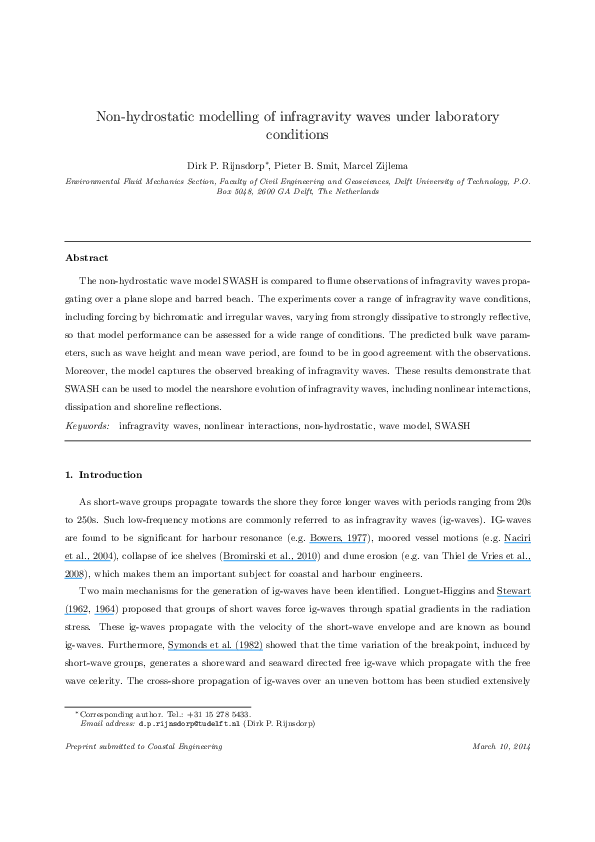 Pdf Non Hydrostatic Modelling Of Infragravity Waves Under Laboratory