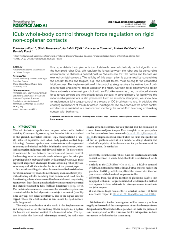 (PDF) iCub Whole-Body Control through Force Regulation on Rigid Non ...