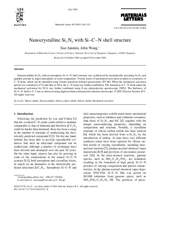 (PDF) Nanocrystalline Si3N4 with Si–C–N shell structure