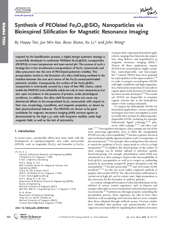 (PDF) Preparation of Silica Coated Magnetic Nanoparticles for ... (PDF) Preparation of Silica Coated Magnetic Nanoparticles for ...