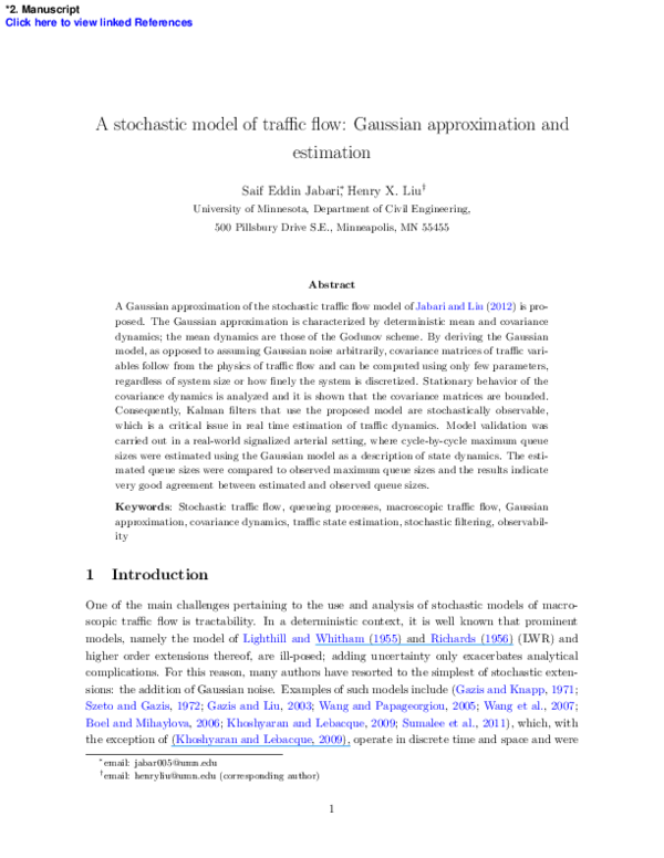 Pdf A Stochastic Model Of Traffic Flow Gaussian Approximation And