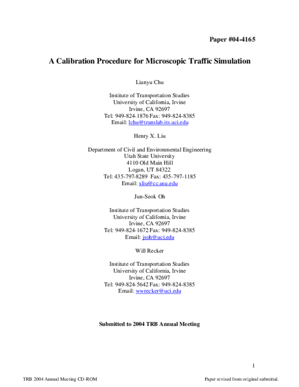 Pdf A Calibration Procedure For Microscopic Traffic Simulation