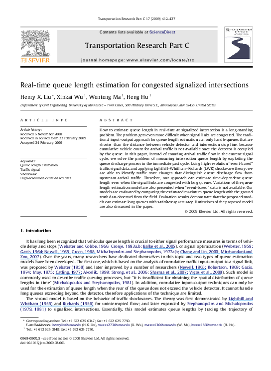 (PDF) Real-time queue length estimation for congested signalized intersections