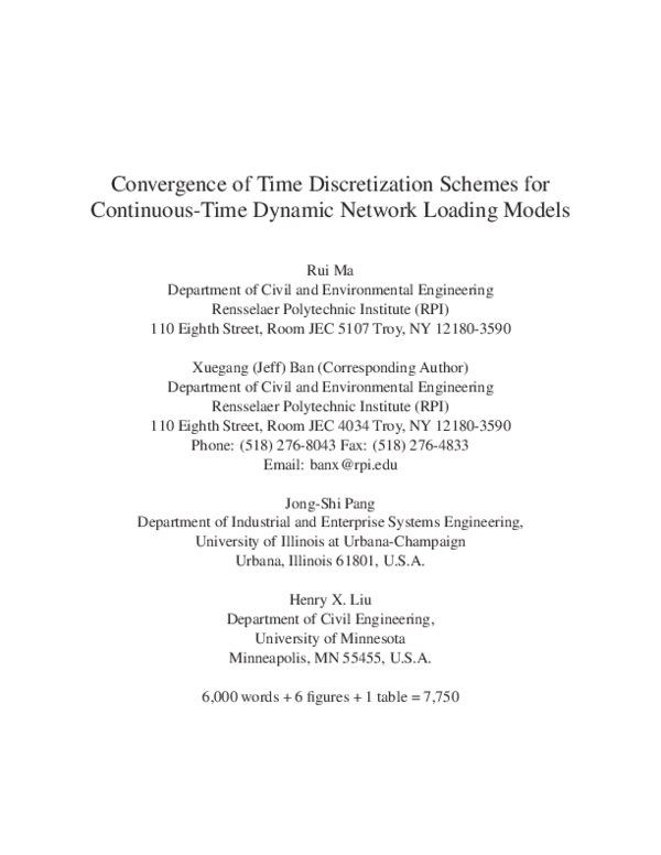 Pdf Convergence Of Time Discretization Schemes For Continuous Time Dynamic Network Loading Models