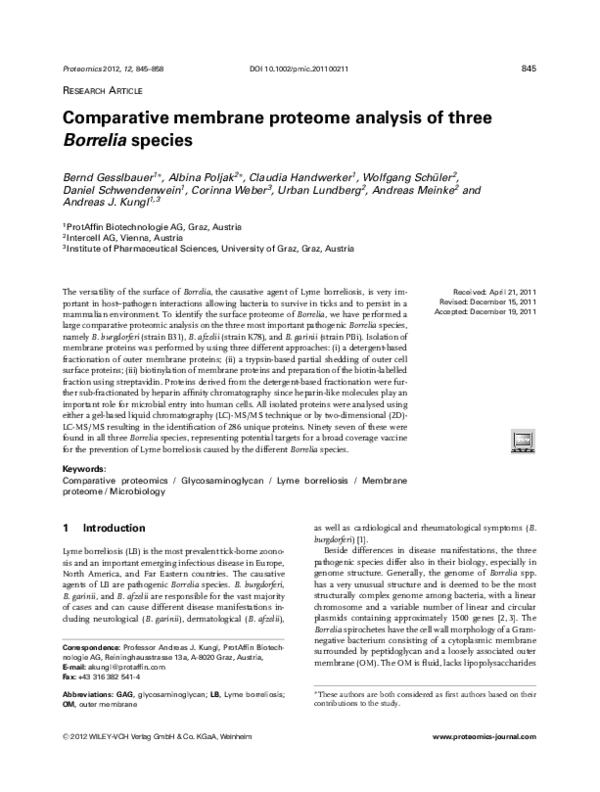 (PDF) Comparative membrane proteome analysis of three Borrelia species