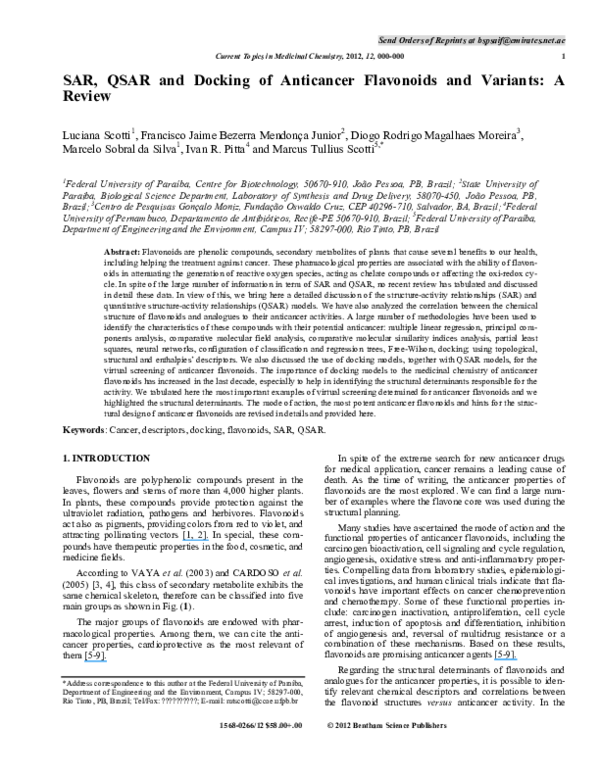 (PDF) SAR, QSAR and Docking of Anticancer Flavonoids and Variants: A Review