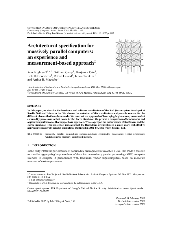 (PDF) Architectural specification for massively parallel computers: an experience and ...