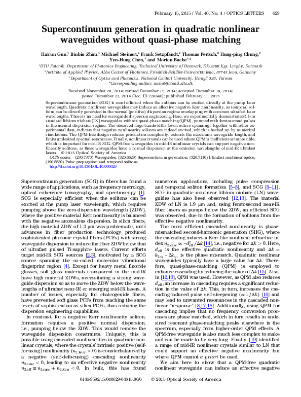 (PDF) Supercontinuum generation in quadratic nonlinear waveguides without quasi-phase matching