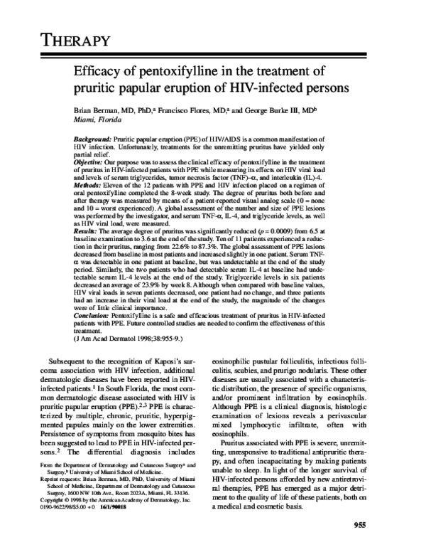 (PDF) Efficacy of pentoxifylline in the treatment of pruritic papular ...