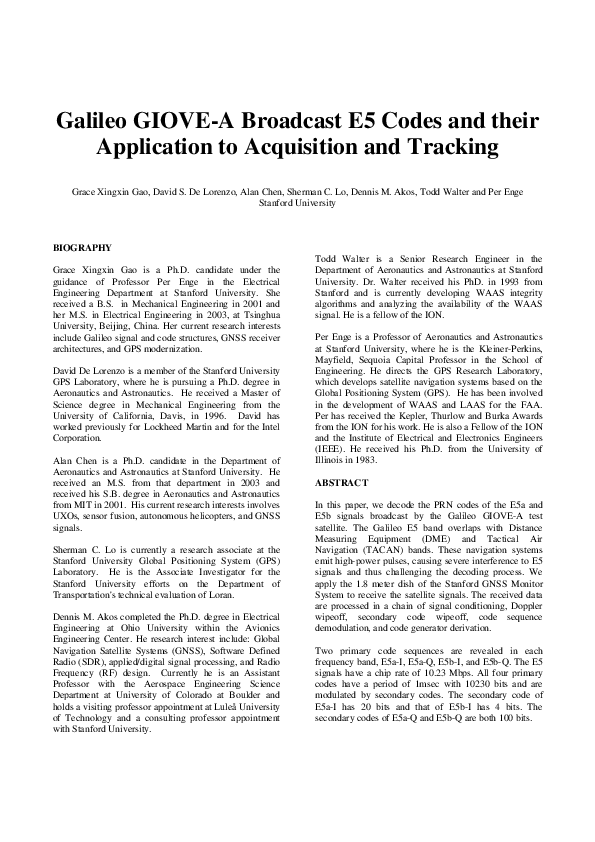 (PDF) Galileo GIOVE-A Broadcast E5 Codes and Their Application to ...
