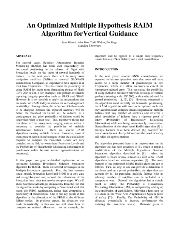 (PDF) An Optimized Multiple Hypothesis RAIM Algorithm forVertical Guidance
