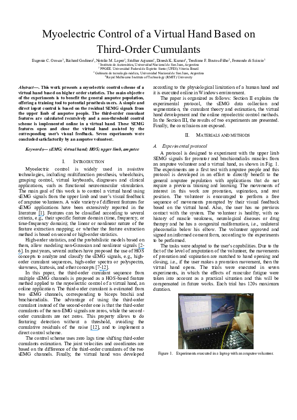 (PDF) Myoelectric Control of a Virtual Hand Based on Third-Order Cumulant