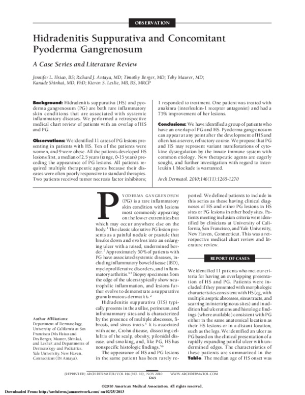 (PDF) Hidradenitis Suppurativa and Concomitant Pyoderma Gangrenosum