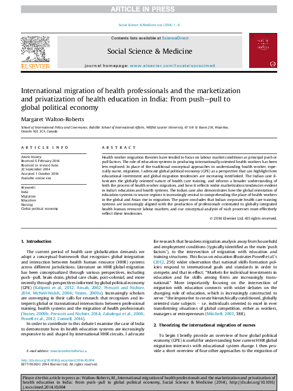 (PDF) International migration of health professionals and the ...