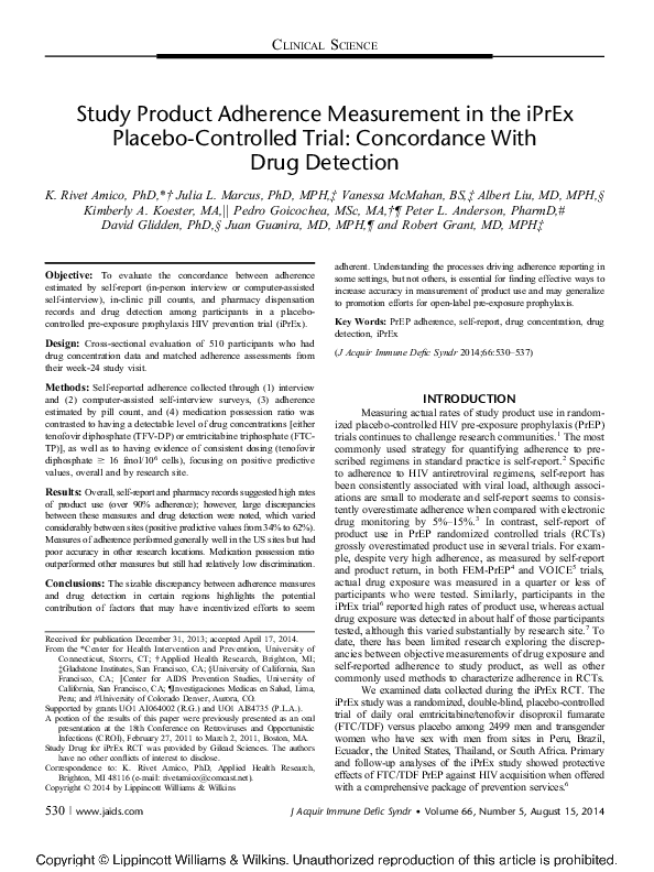 (PDF) Study Product Adherence Measurement in the iPrEx Placebo ...