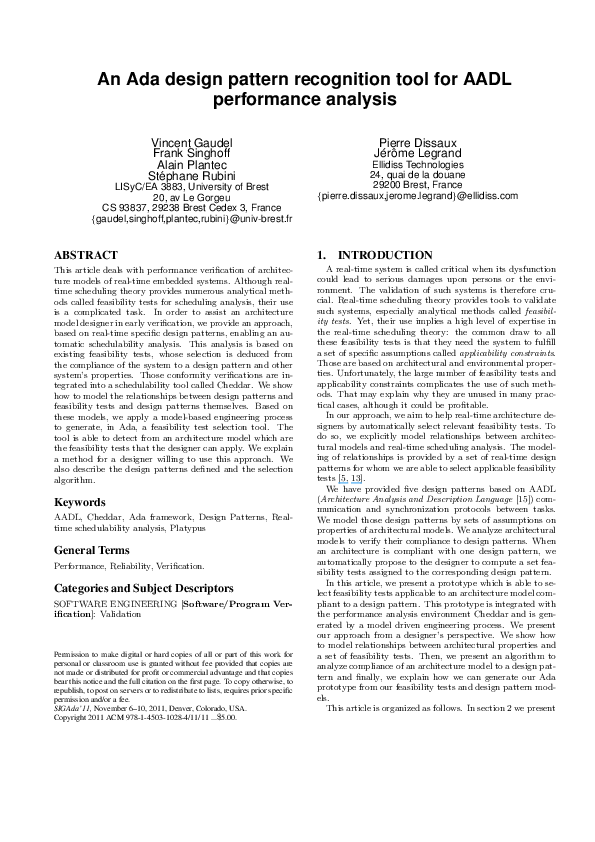 Pdf An Ada Design Pattern Recognition Tool For Aadl Performance Analysis