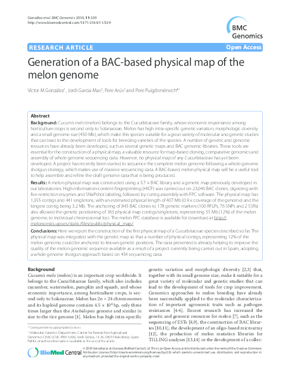 (PDF) Generation of a BAC-based physical map of the melon genome