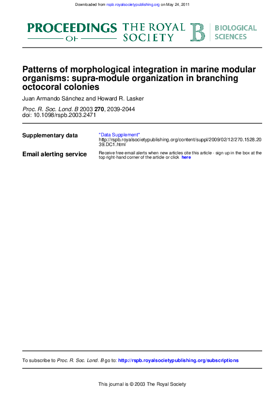 (PDF) Patterns of morphological integration in marine modular organisms: supra-module ...