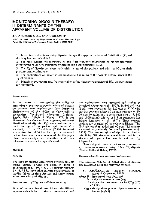 (PDF) Monitoring digoxin therapy: II. Determinants of the apparent ...
