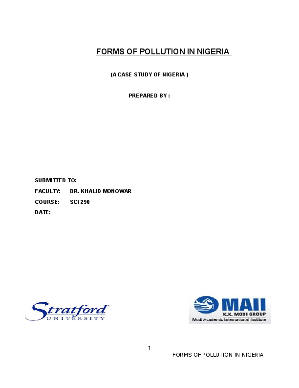 (DOC) FORMS OF POLLUTION IN NIGERIA (A CASE STUDY OF NIGERIA