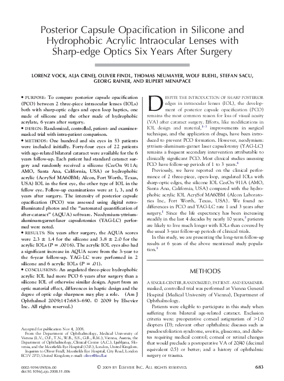 (PDF) Posterior Capsule Opacification in Silicone and Hydrophobic ...