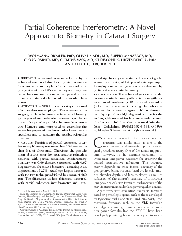 (PDF) Partial Coherence Interferometry: A Novel Approach to Biometry in Cataract Surgery