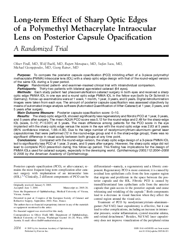 (PDF) Long-term Effect of Sharp Optic Edges of a Polymethyl ...