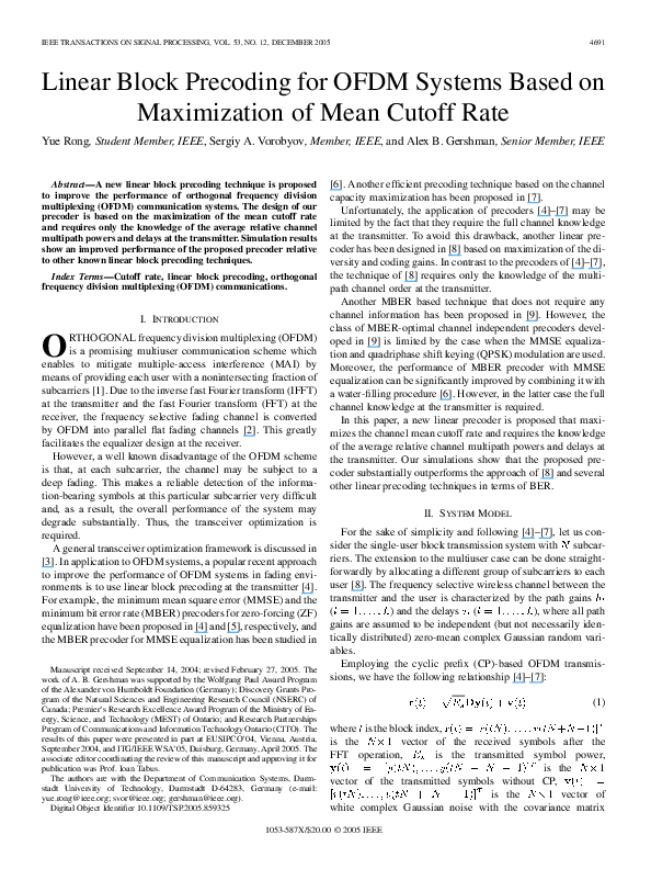 (PDF) Linear block precoding for OFDM systems based on maximization of ...