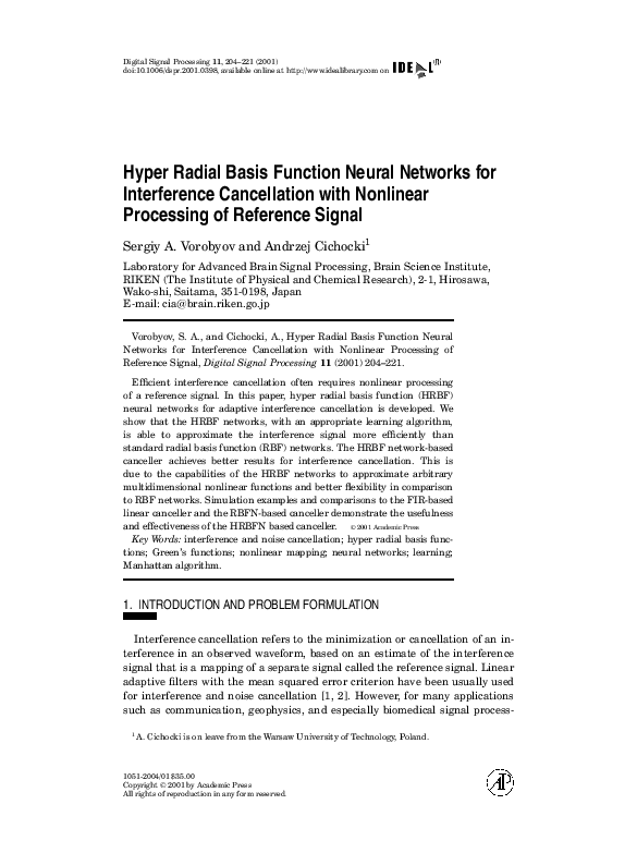 (PDF) Hyper Radial Basis Function Neural Networks for Interference Cancellation with Nonlinear ...