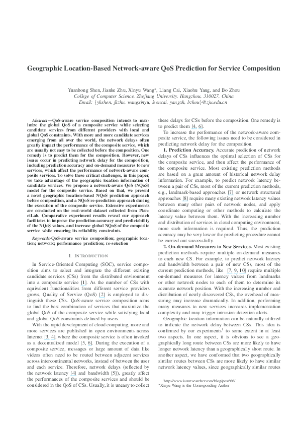 (PDF) Geographic location-based network-aware qos prediction for service composition