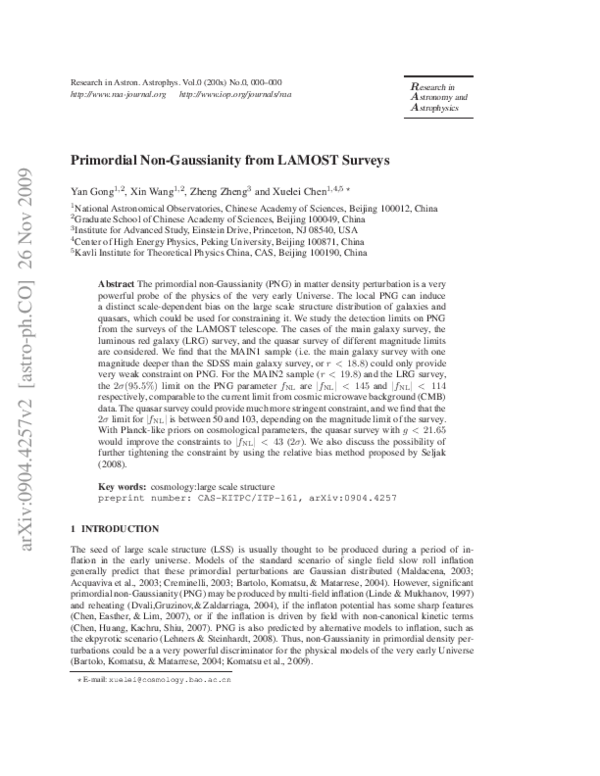 Pdf Primordial Non Gaussianity From Lamost Surveys